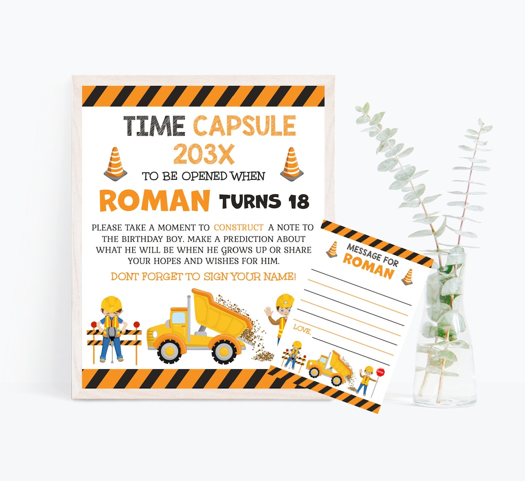 Construction Birthday Time Capsule to Edit Yourself. Instant Download ...