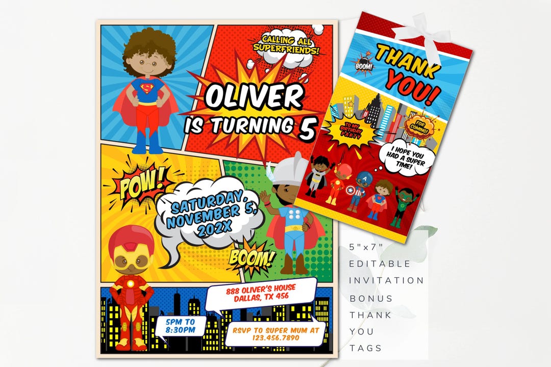 Superhero Invitation Comic Birthday Invitation Superheroes Birthday ...