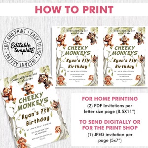 Editable Cheeky Monkey Invitation Monkey Instant Birthday Invitation ...