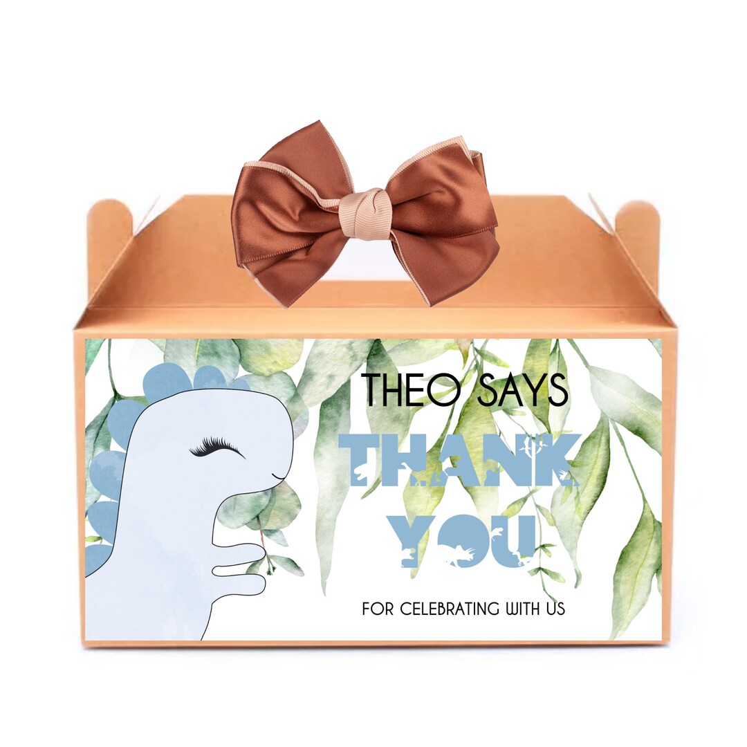 Editable Dinosaur Birthday Party Gable Gift Box Labels Boys Blue ...
