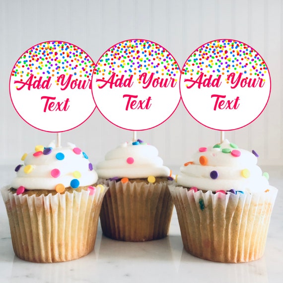 Rainbow Confetti Cupcake Toppers for Instant Printing. - Etsy