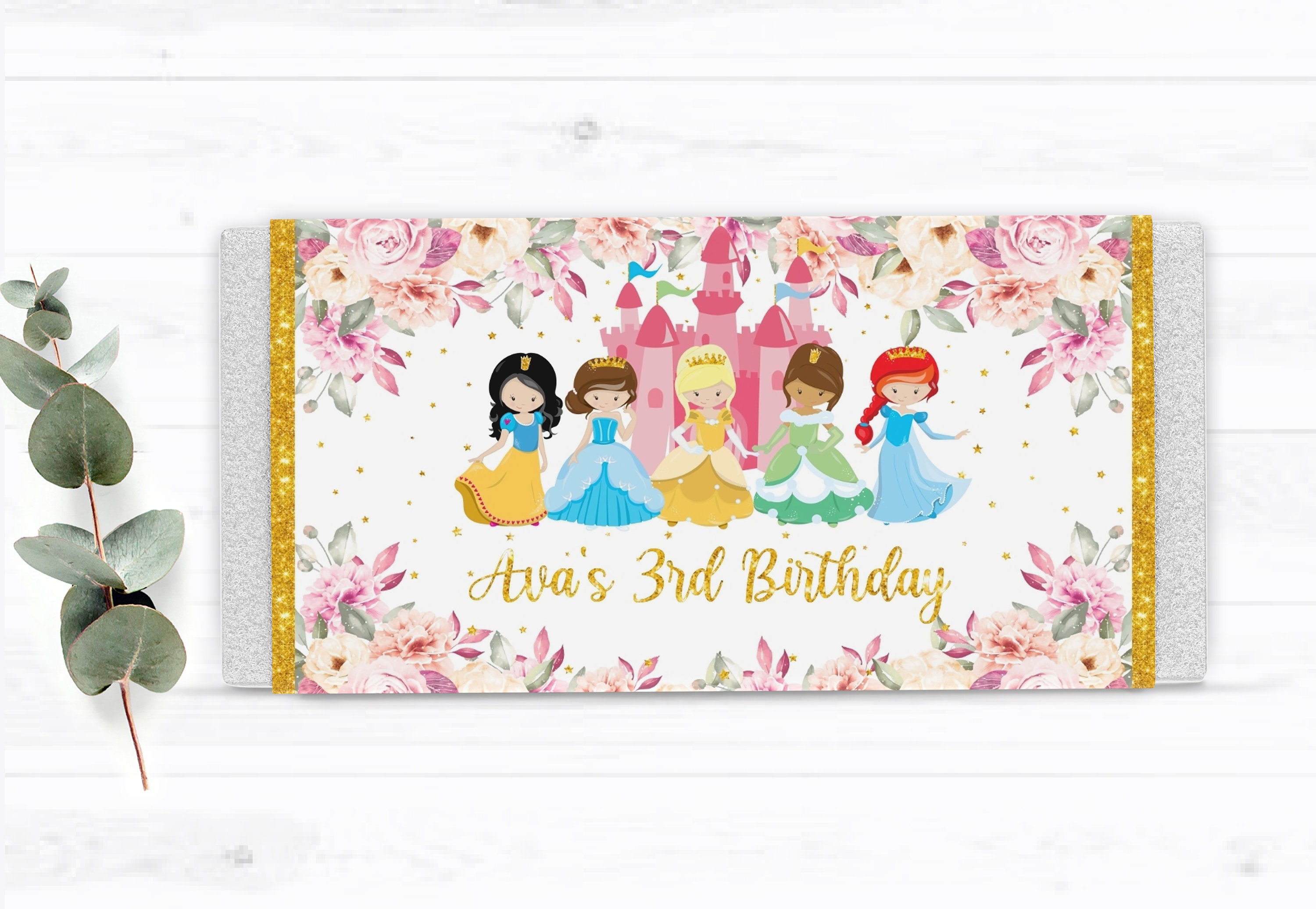 Princess Birthday Party Chocolate Wrapper Edit in Corjl Wrappers Candy ...
