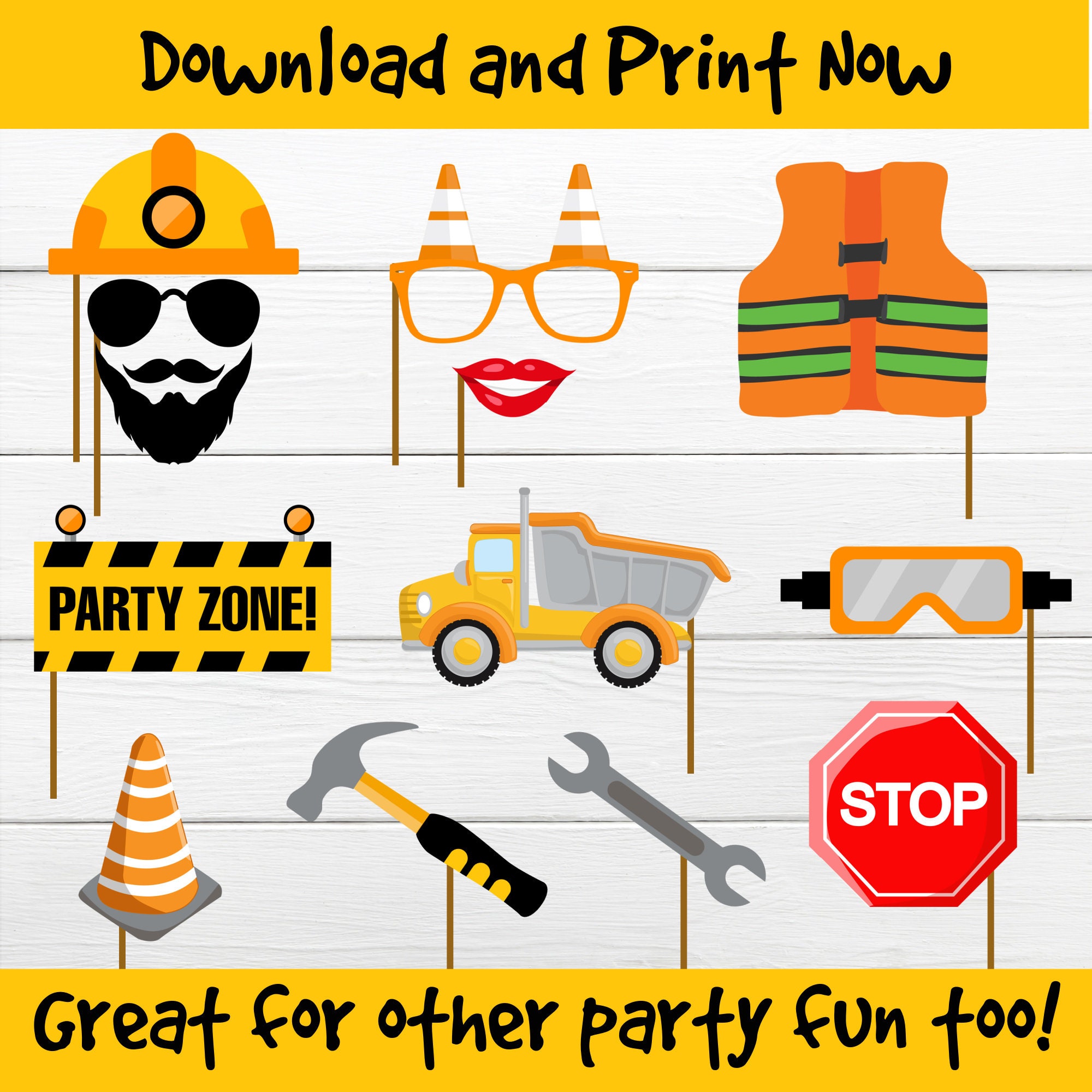 Construction Party Selfie Props Construction Photo Booth Props ...