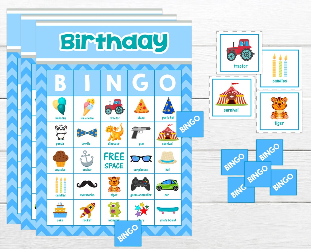 Boys Bingo Game Blue Bingo Printable Bingo Game Boys Theme Party Bingo ...