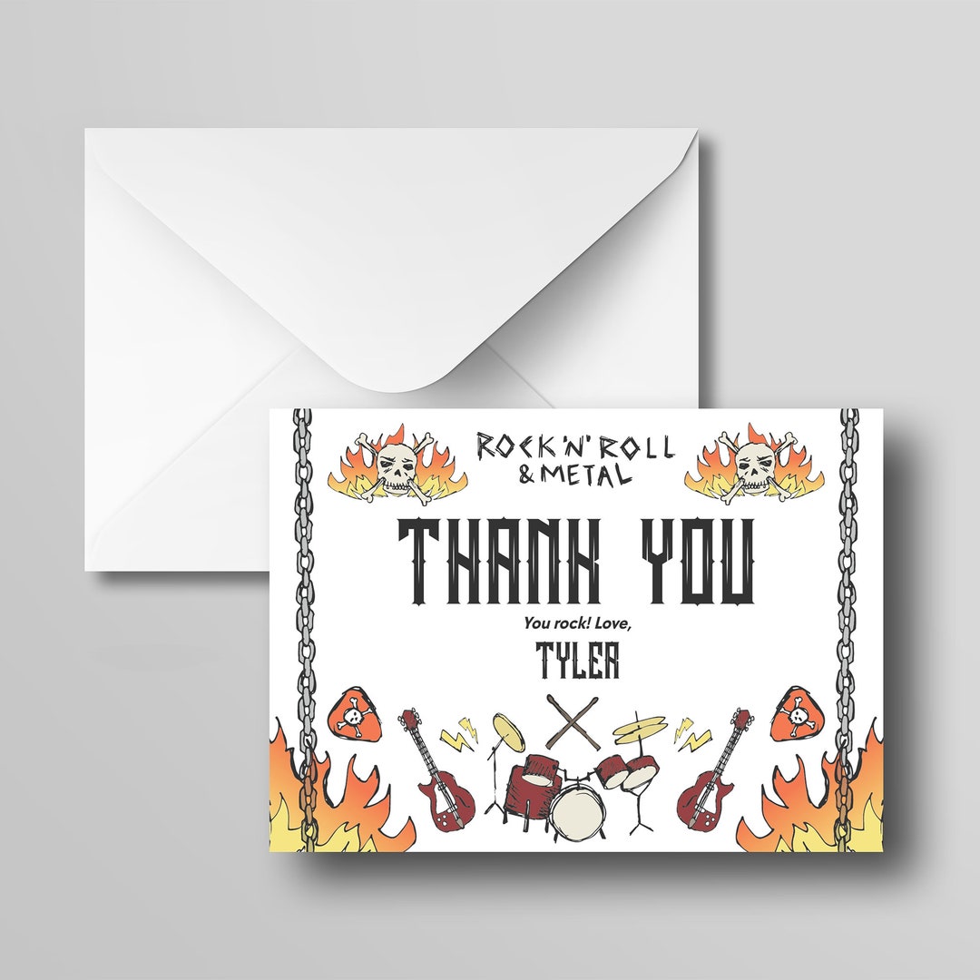 Editable Rock Birthday Thank You Cards Set of 4 Rock Birthday Party ...