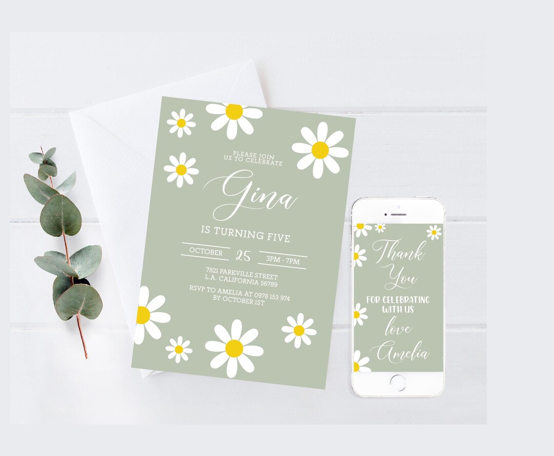 Daisy Invitation Editable Boho Daisy Birthday Invite Retro Daisy Floral ...