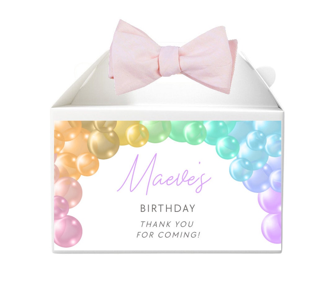 Editable Bubbles Birthday Party Gable Gift Box Labels, Pastel Bubbles ...