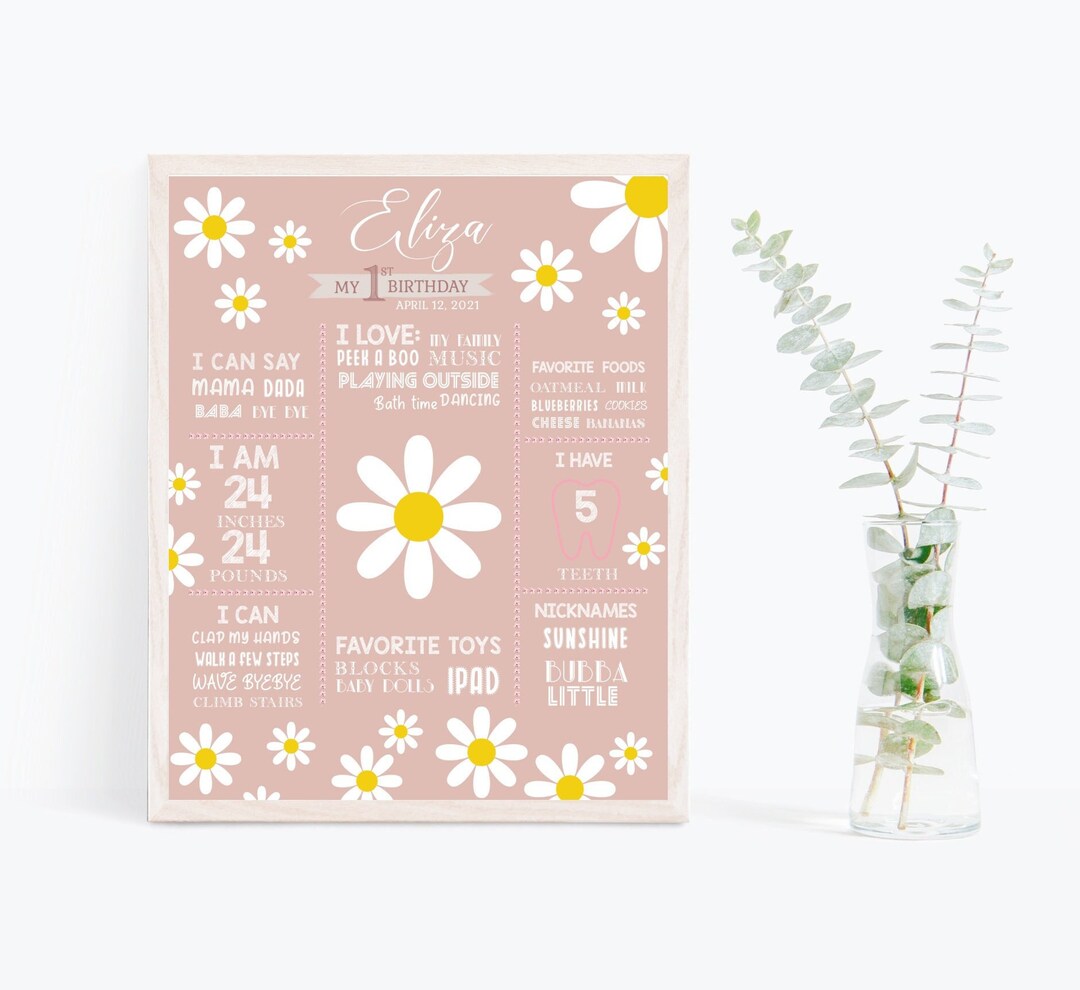 Daisy First Birthday Personalized Poster Sign, Boho Daisy First ...