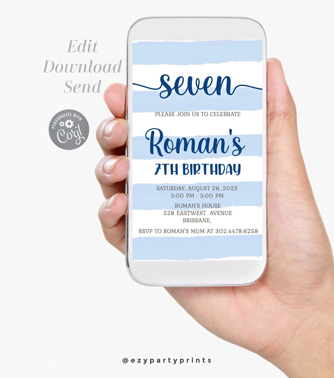 Blue Birthday Invitation Editable Blue Invitation Blue Text Birthday ...