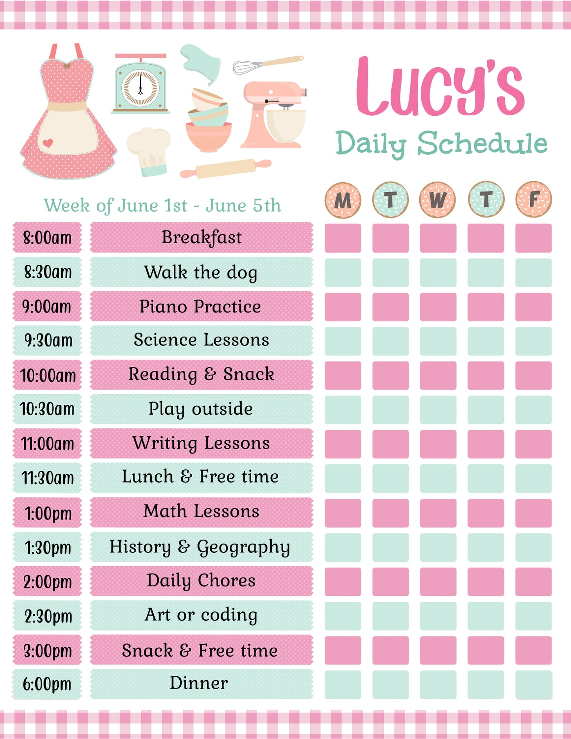 Printable Daily Schedule Chart Personalise Save and Print - Etsy Australia