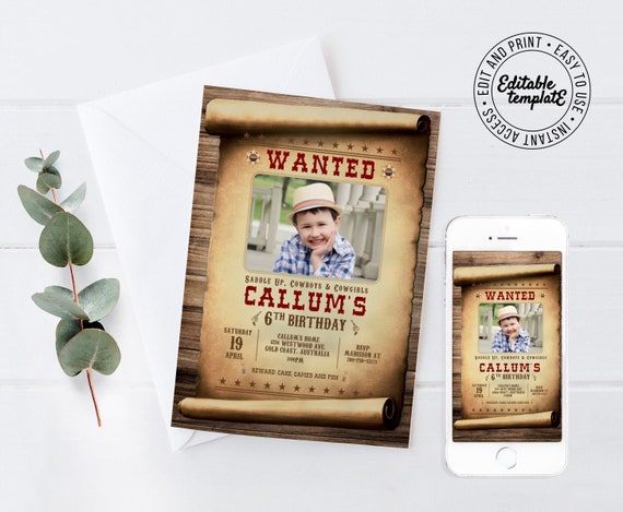 WANTED poster Invitation, Wanted birthday sign, Wanted poster template ...