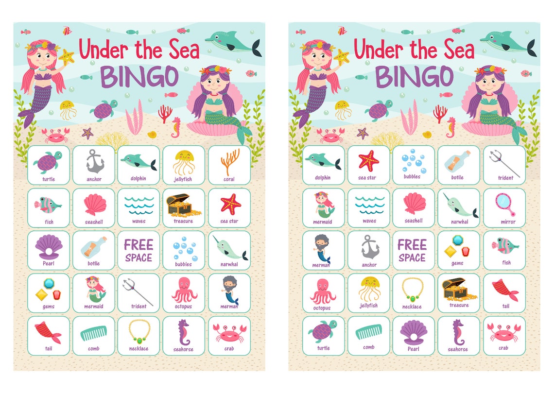 Mermaid Birthday BINGO GAME BINGO for Kids Printable Bingo | Etsy