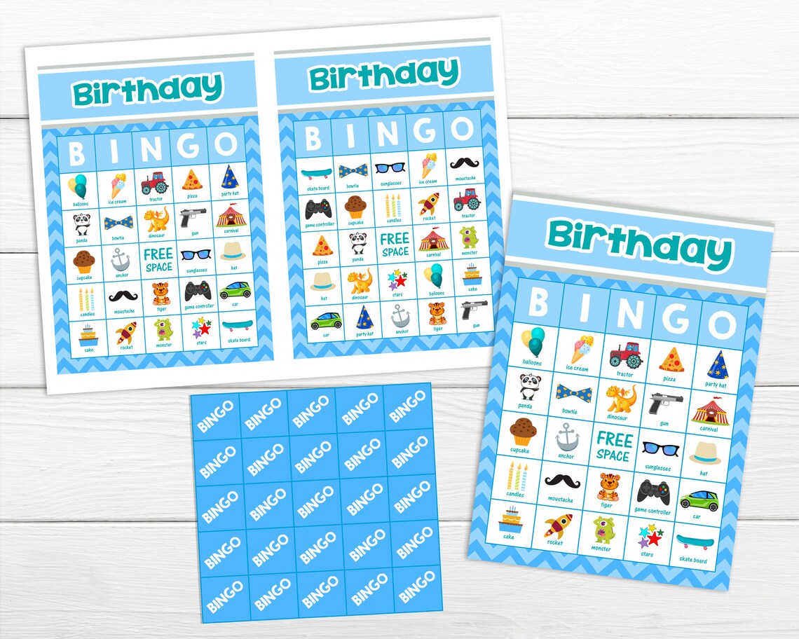 Boys BINGO Game Blue BINGO Printable Bingo Game Easy 5 in a - Etsy