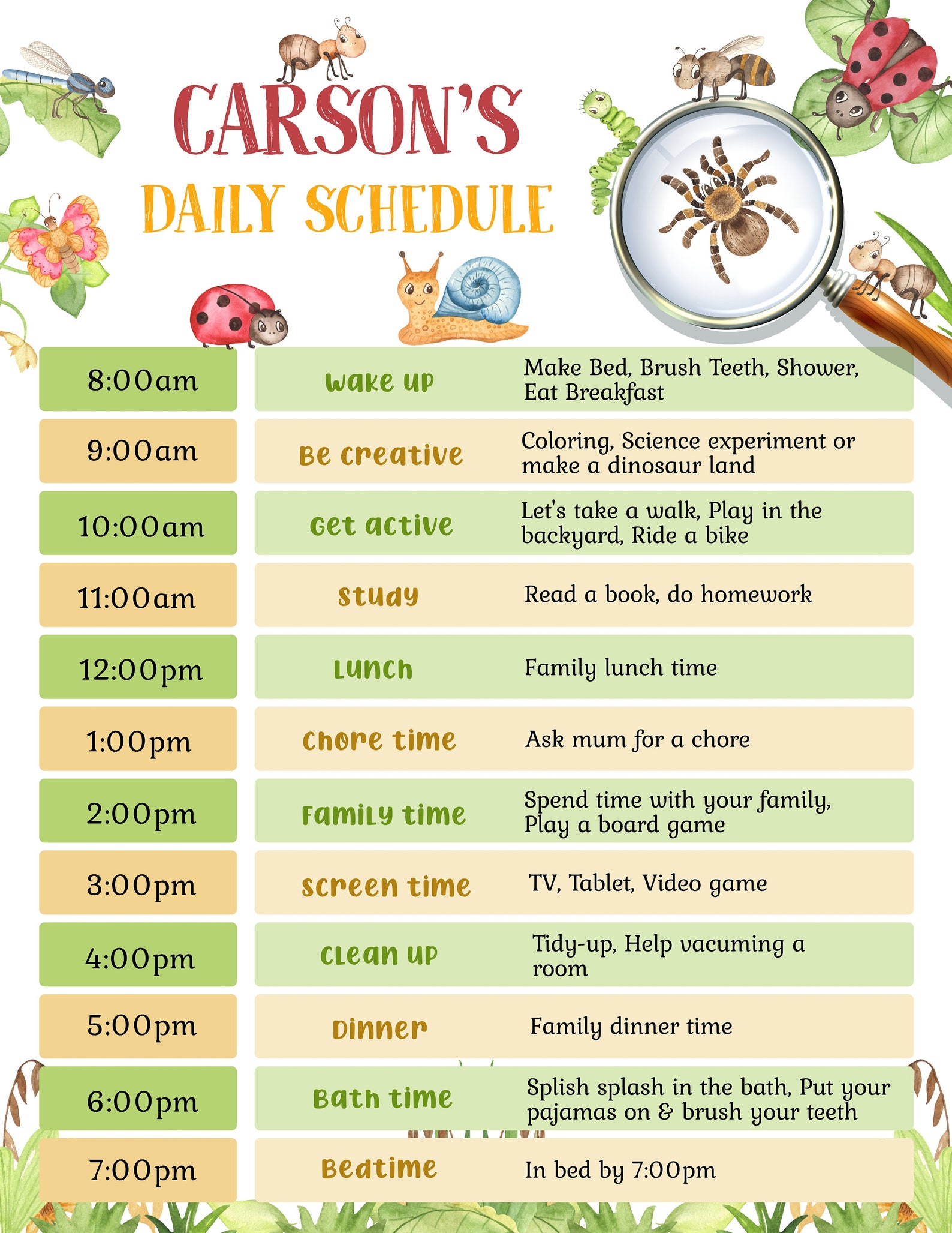 Printable Daily schedule chart Personalise save and print | Etsy
