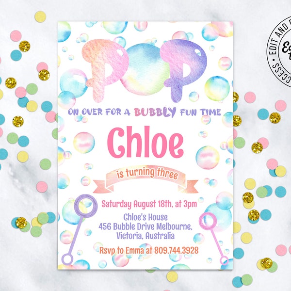 Bubble Birthday Party Invitations - Etsy