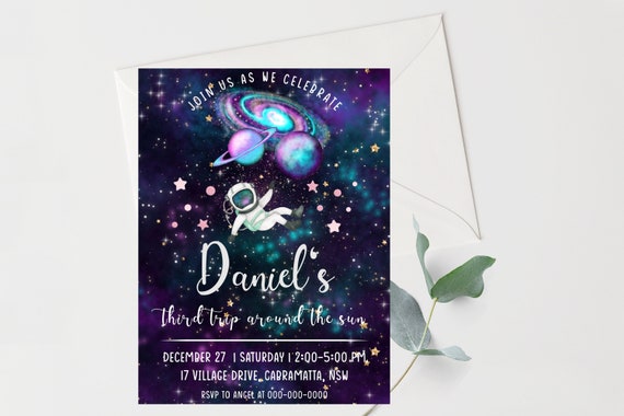 Editable Outer Space Birthday Invitation Template, Space Planets Rocket ...