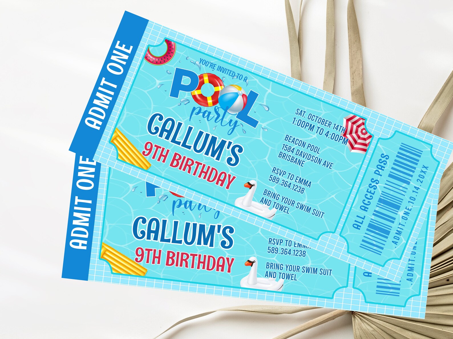 Pool Party Ticket Invitation Pool Party Birthday Invitation Editable ...