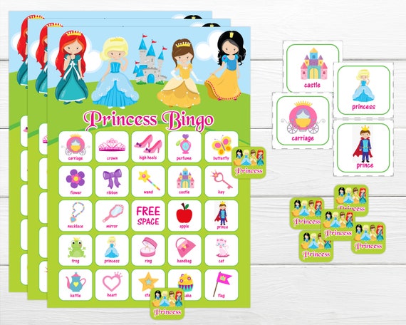 Princess bingo game, Princess party game, Princess birthday, Instant ...