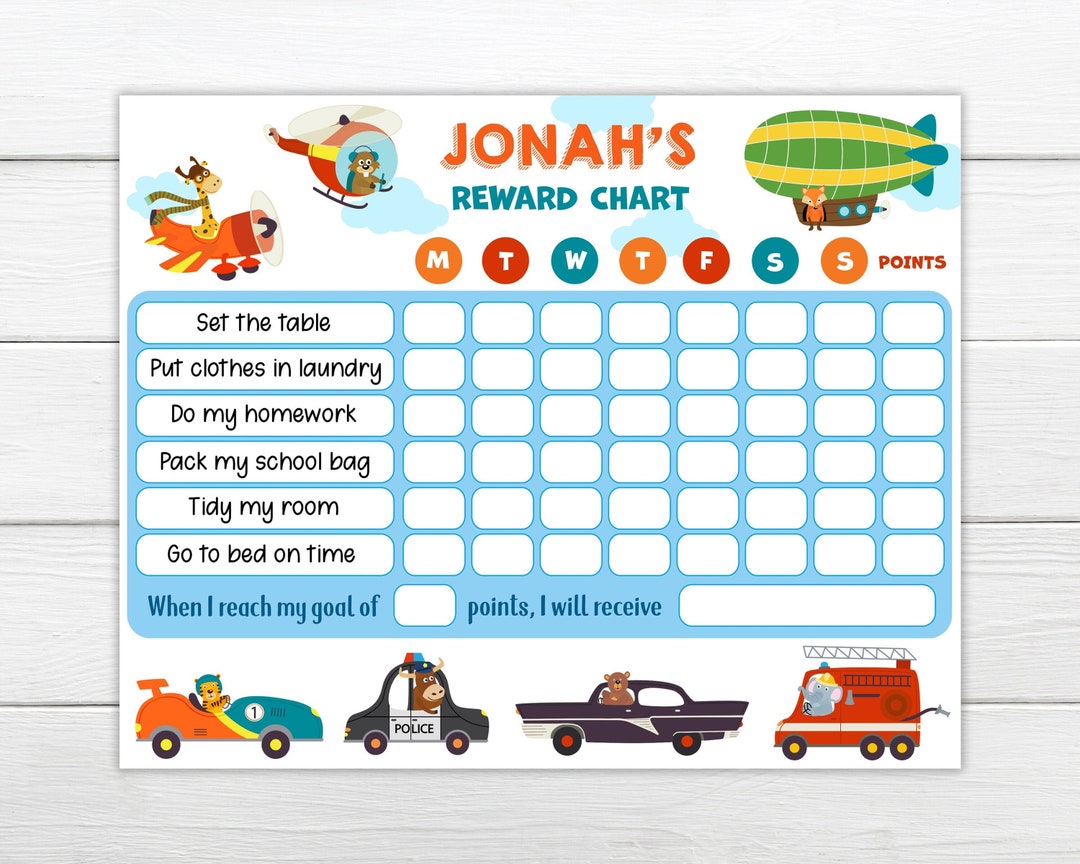 Boys Reward Chart Chore Chart Editable Reward Chart Good Behaviour ...