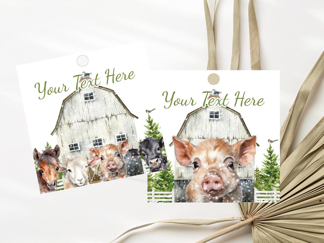 Editable Farm Party Gift Tag Set of 7 Editable in Corjl. Farm Animals ...