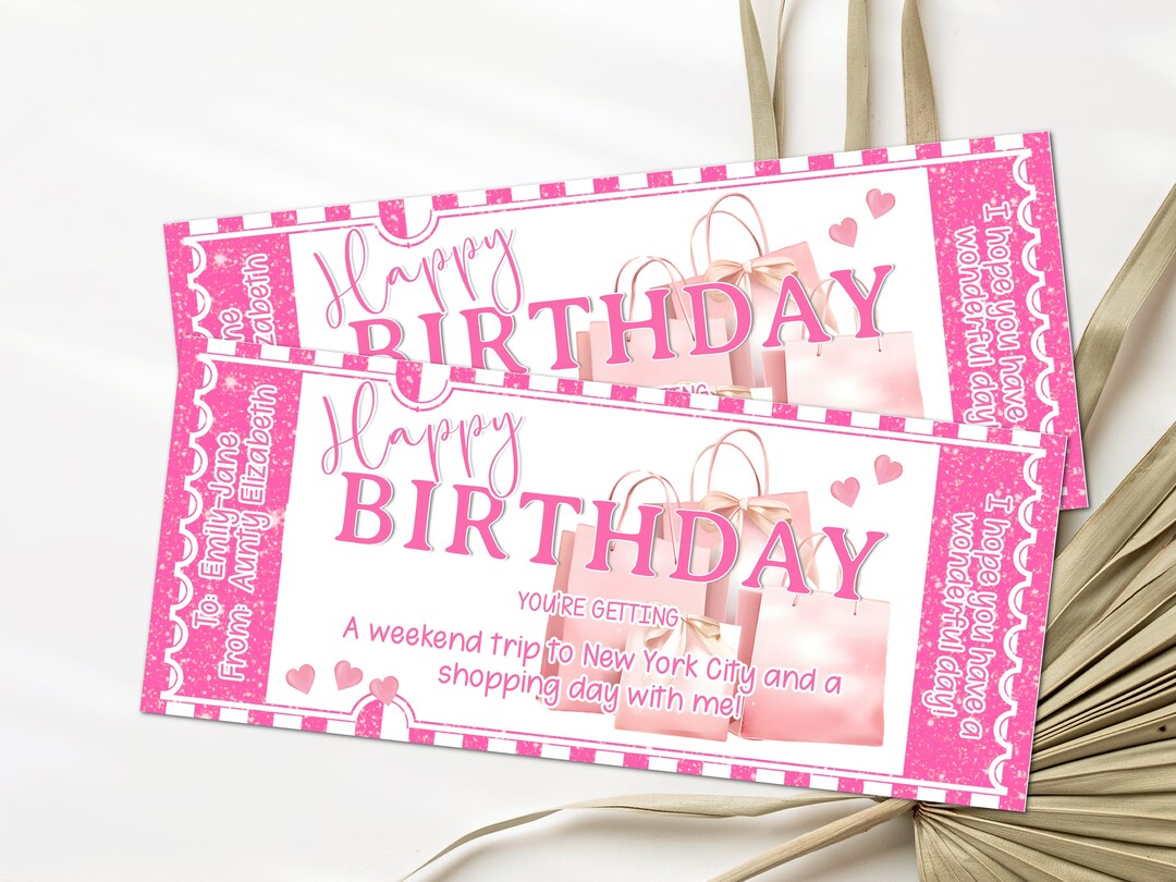 Birthday Gift Voucher Template Printable Happy Birthday Pink Glitter ...