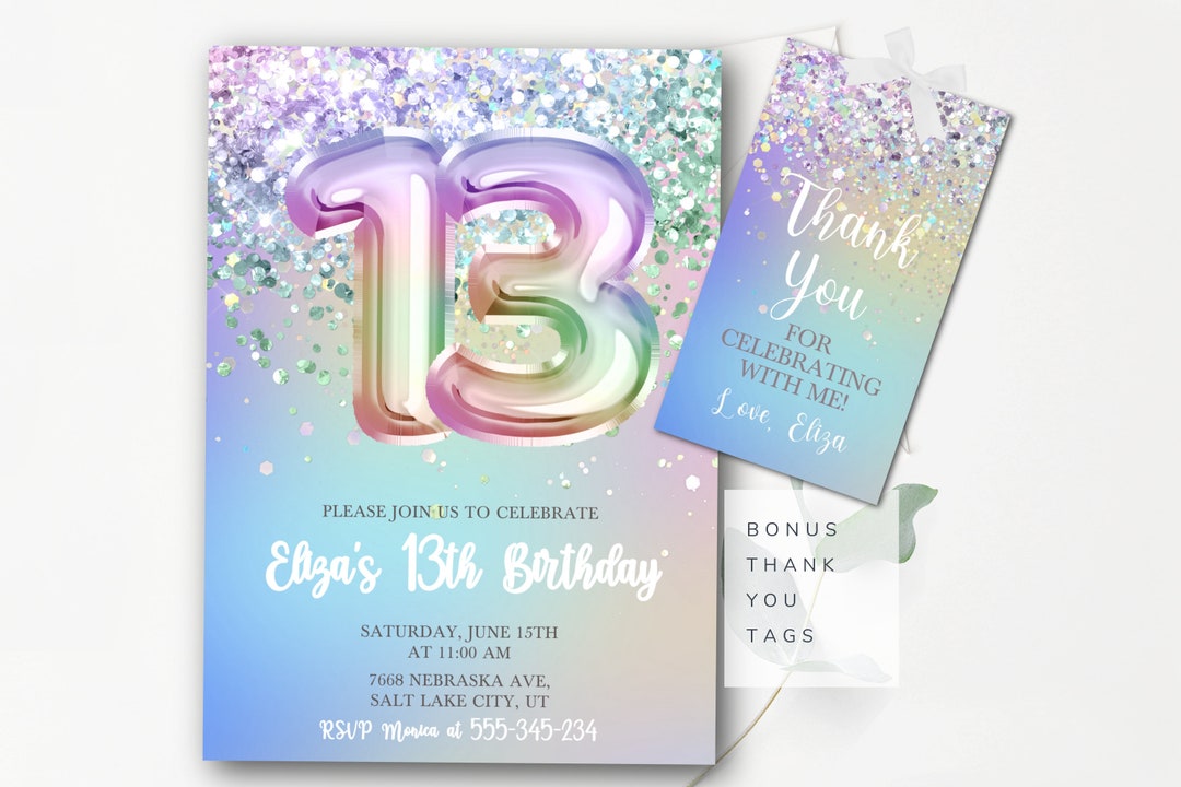 Girls 13th Birthday Invitation Template Glitter Birthday Invitation ...