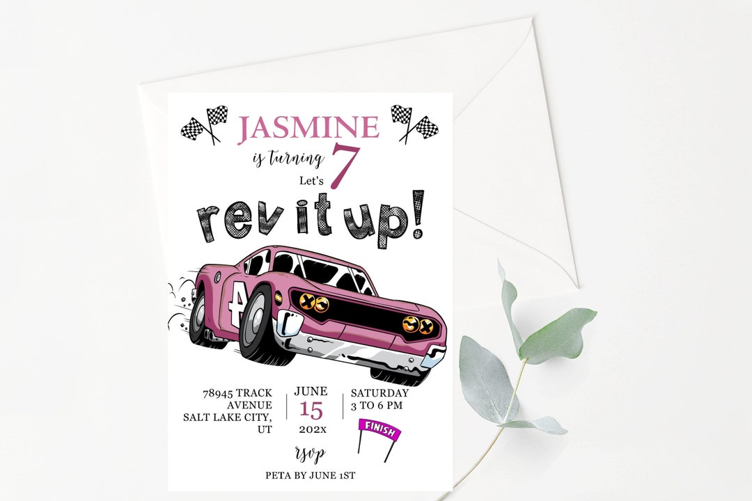 Girls Race Car Invitation Girls Editable Racing Car Invitation Car ...