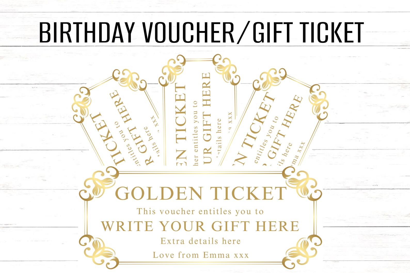Modèle de ticket doré à imprimer Modèle de chèque-cadeau d'anniversaire ...