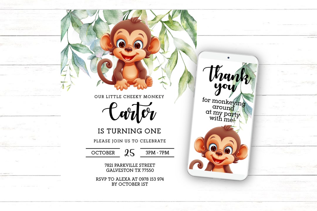Editable Monkey Birthday Invitation Template Monkey Party - Etsy