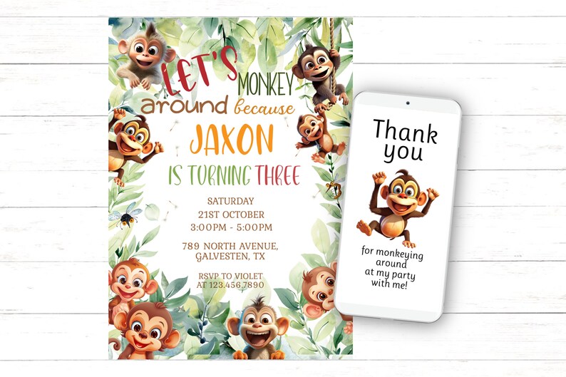 Editable Cheeky Monkey Invitation Monkey Instant Birthday Invitation ...