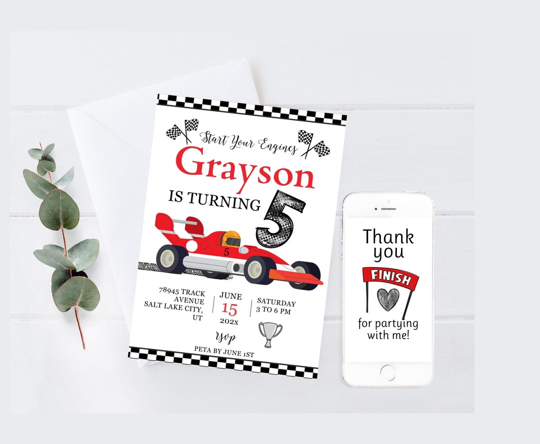 Editable Race Car Birthday Party Invitation for Instant Edit and ...