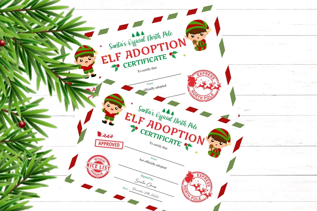 Elf Adoption Certificate for Instant Printing Elf Adoption for Instant ...