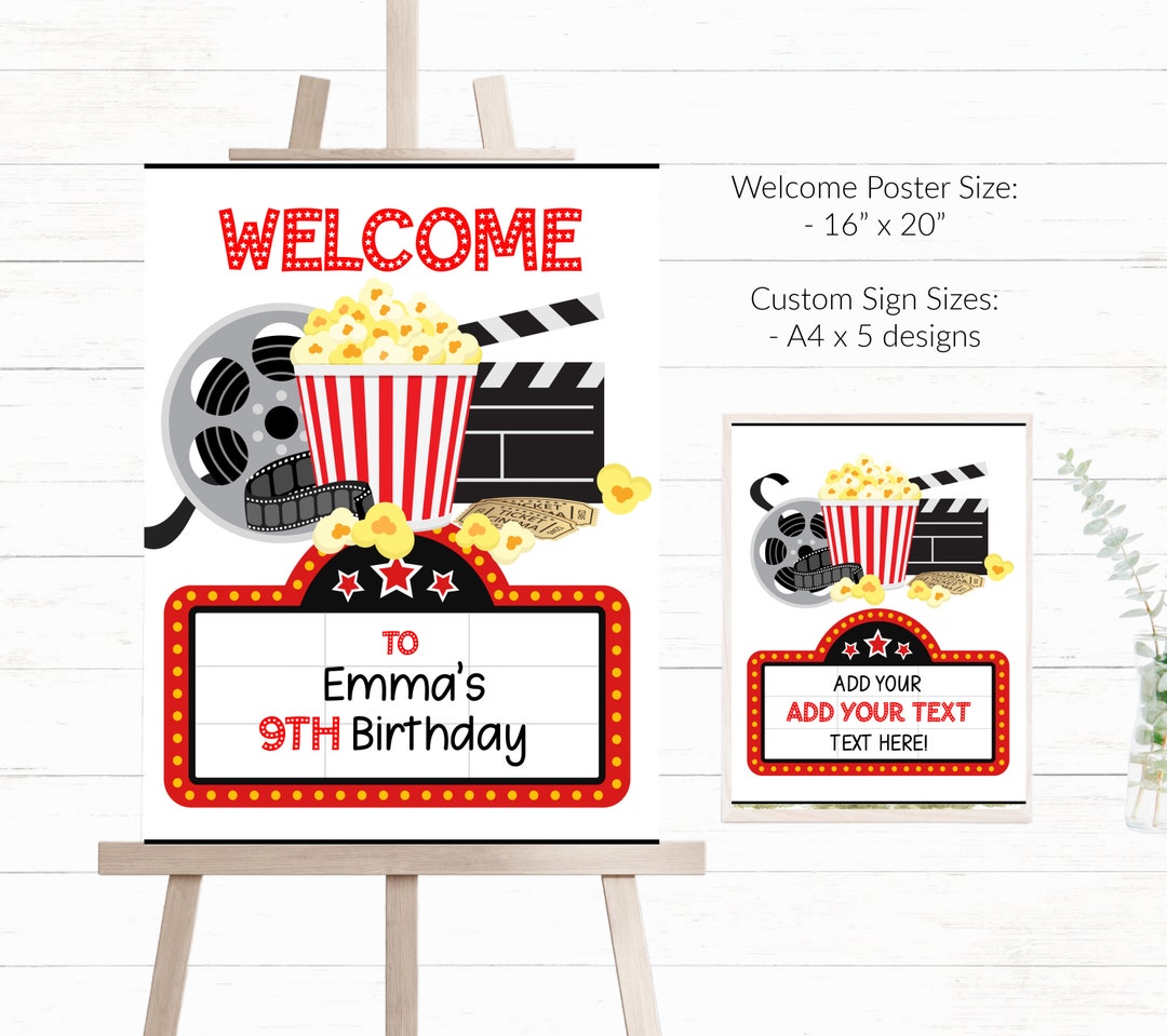 Editable Movie Party Welcome Sign Customisable Movie Night Party Sign ...