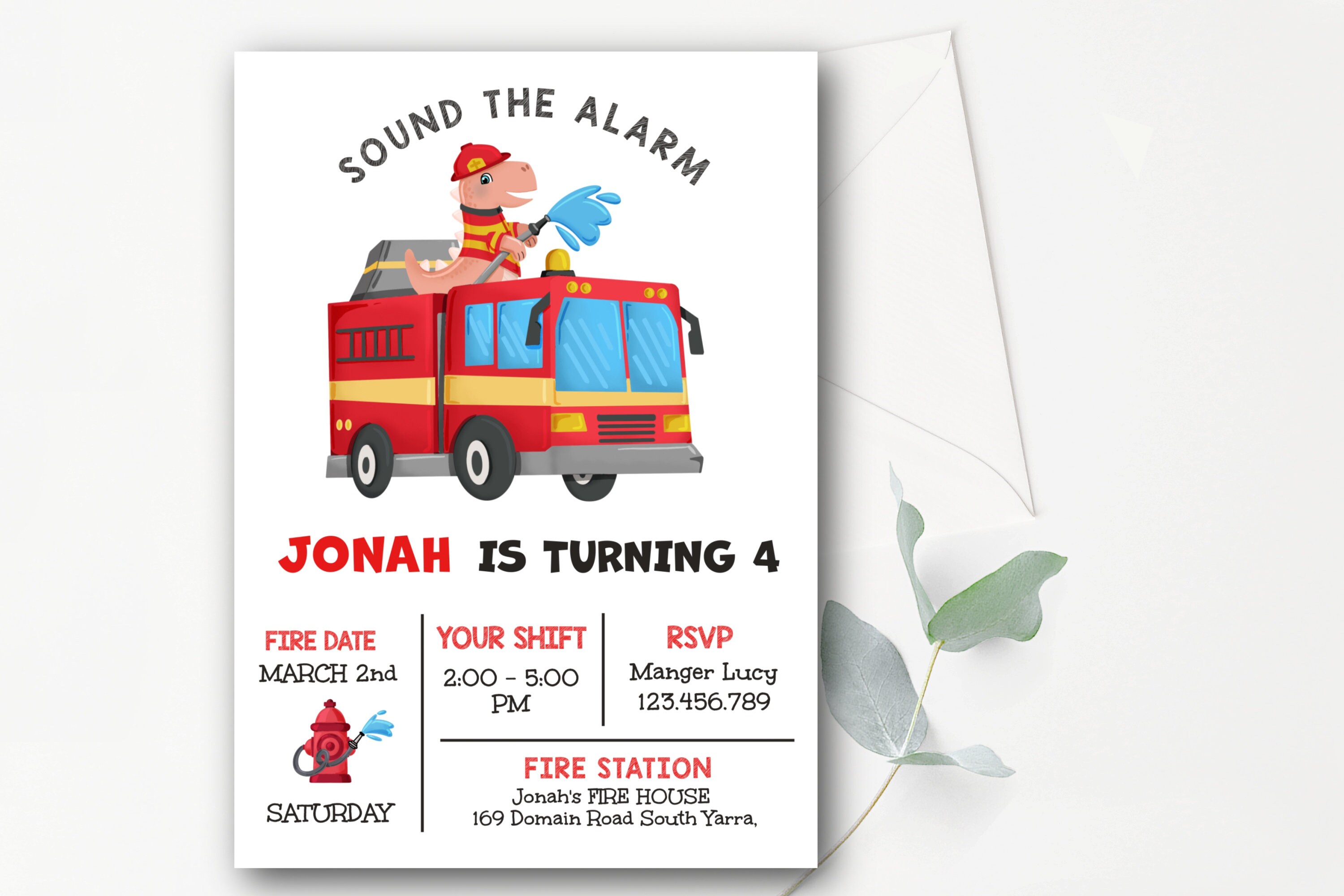 Editable Fire Truck Birthday Invitation for Instant Edit Download and ...