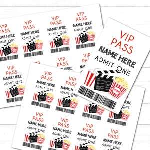 Movie Night ID Card Template Edit and Print Instantly Kids Movie VIP ...