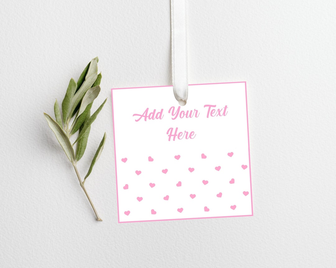 Editable Pink Gift Tags Pink Hearts Confetti Favor Cards Editable Pink ...