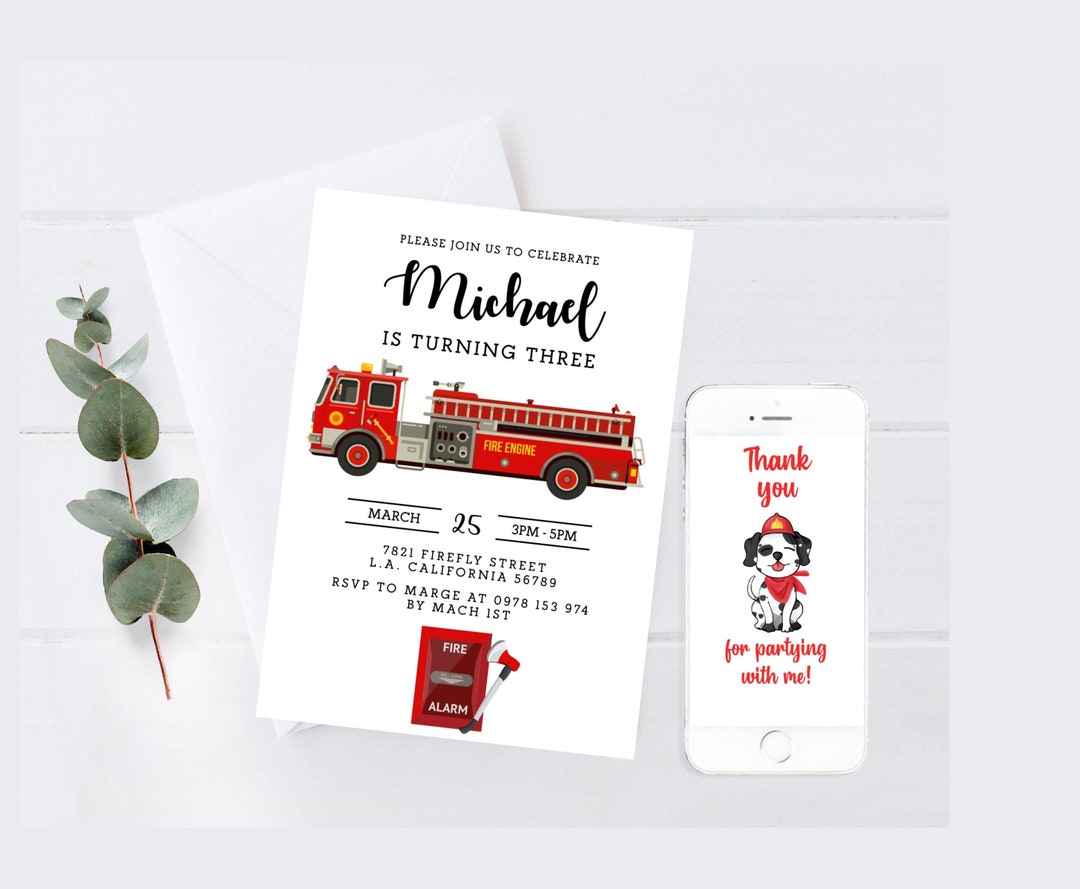 Editable Fire Truck Birthday Party Invitation for Instant Edit and ...