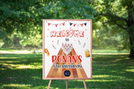 Bowling party welcome sign, Editable bowling party sign, Bowling ...