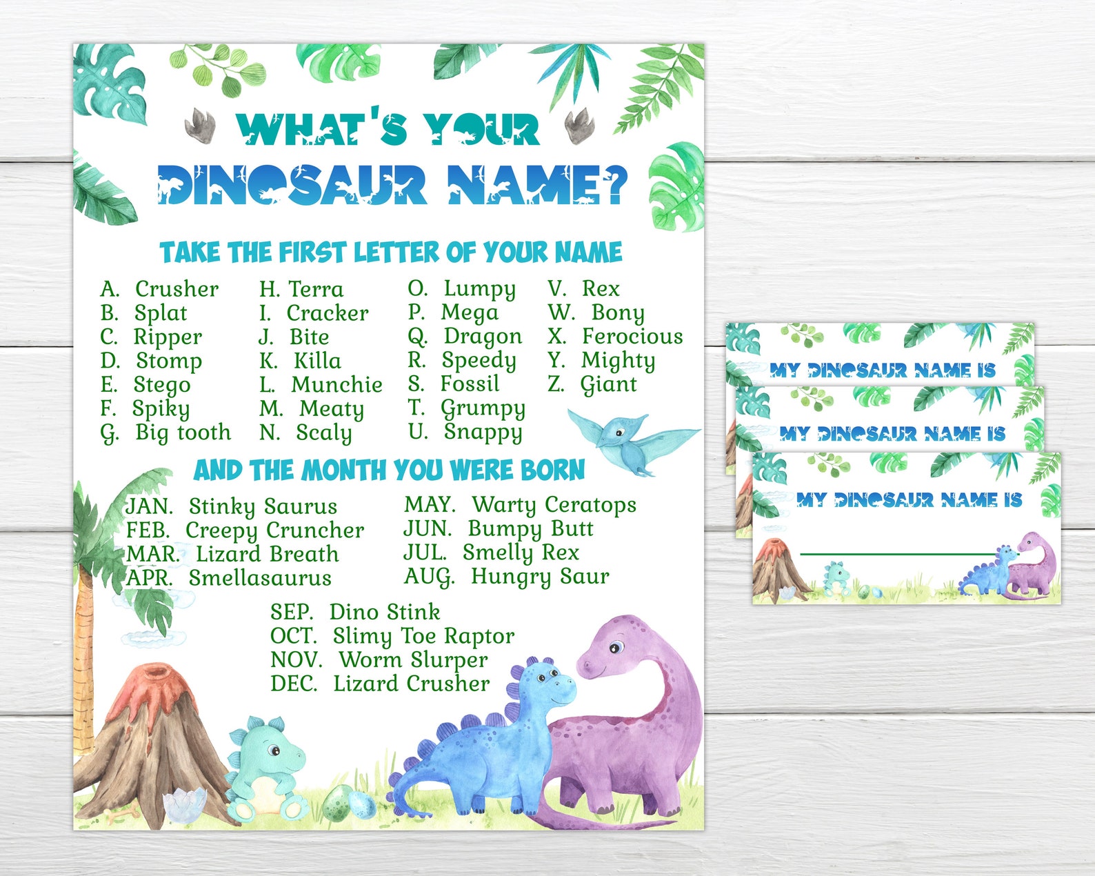 What's Your Dinosaur Name Game. INSTANT DOWNLOAD Instant | Etsy Canada