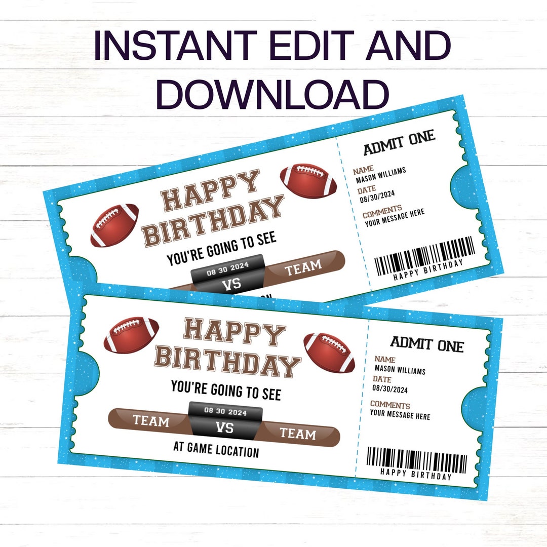 Football Gift Ticket Voucher Football Ticket Birthday Gift Football ...