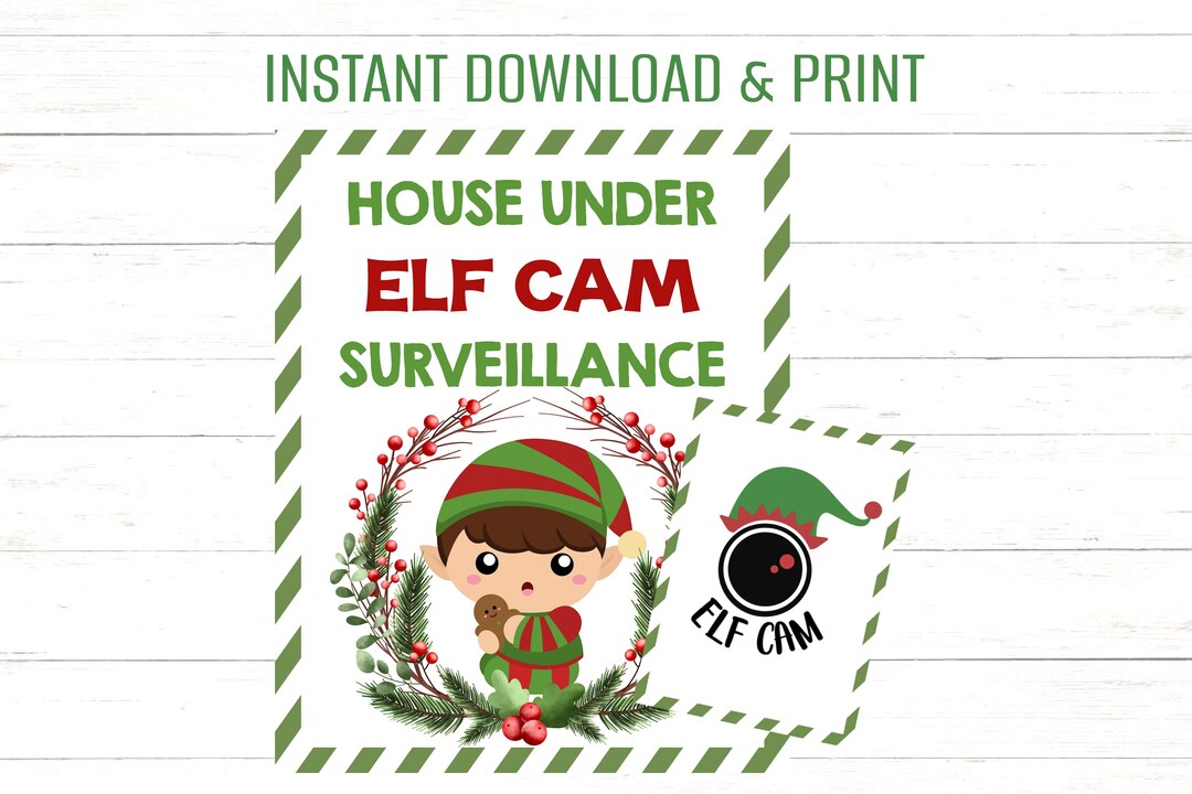 Elf Cam Surveillance Sign Christmas Elf Cam Sign Santa's Elf Signage ...