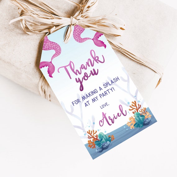 Mermaid birthday gift tags that are editable in Corjl. Mermaid favor ...