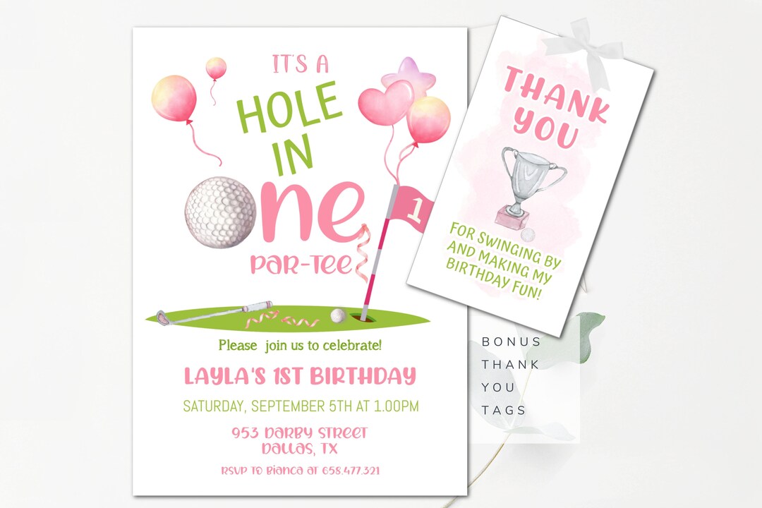 Hole in One Girls Golf Invitation Golf First Birthday Invitation ...