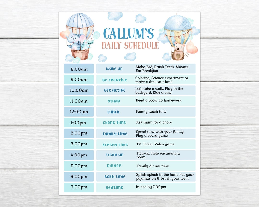 Home School Chart for Kids, Editable Daily Checklist, Editable Daily ...