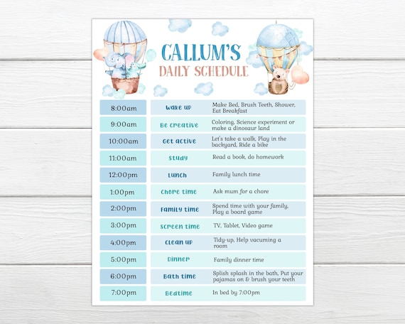 FOOTBALL Daily schedule chart Personalise save and print instantly ...