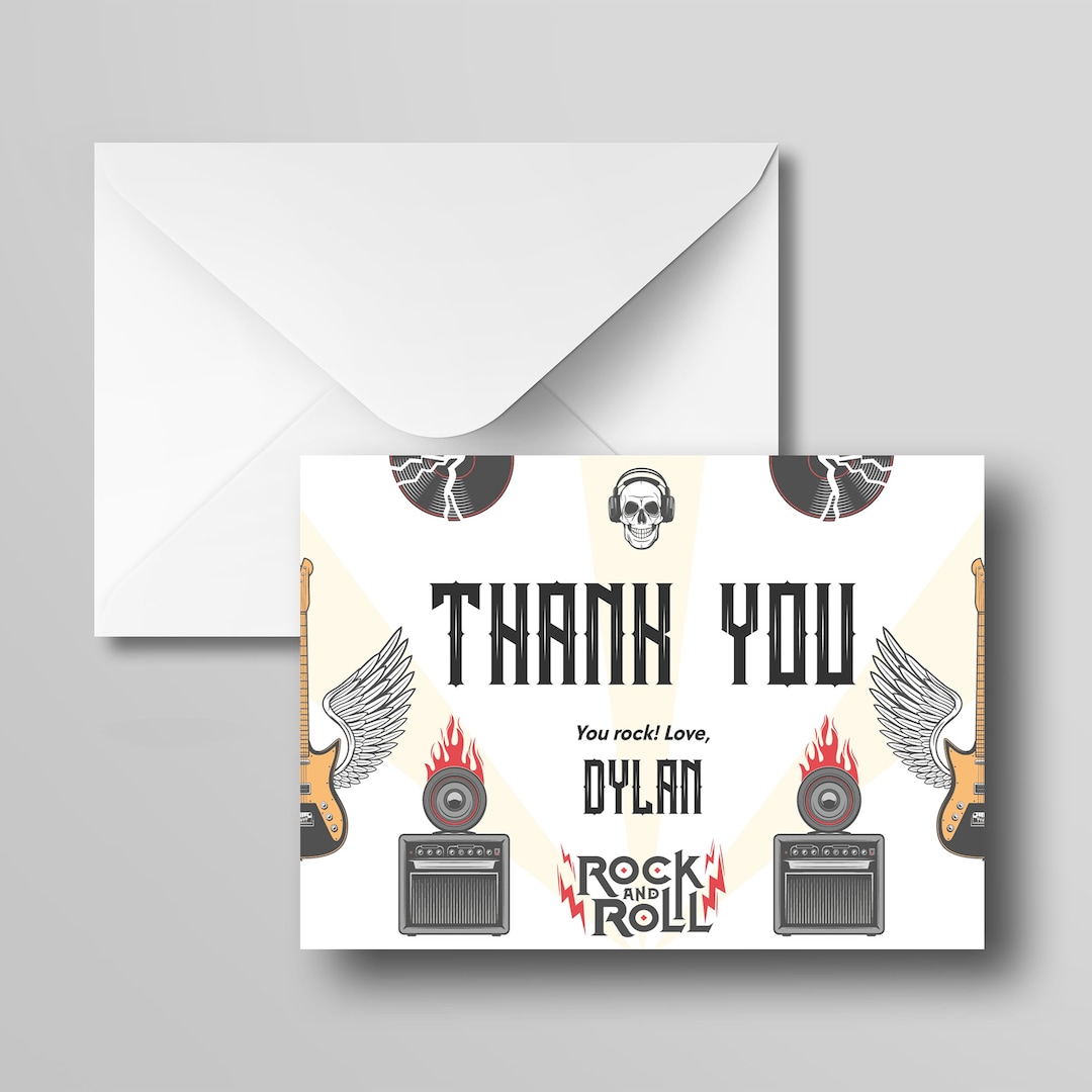 Birthday Thank You Cards Set of 4 Rock Birthday Thank You Cards Rock ...