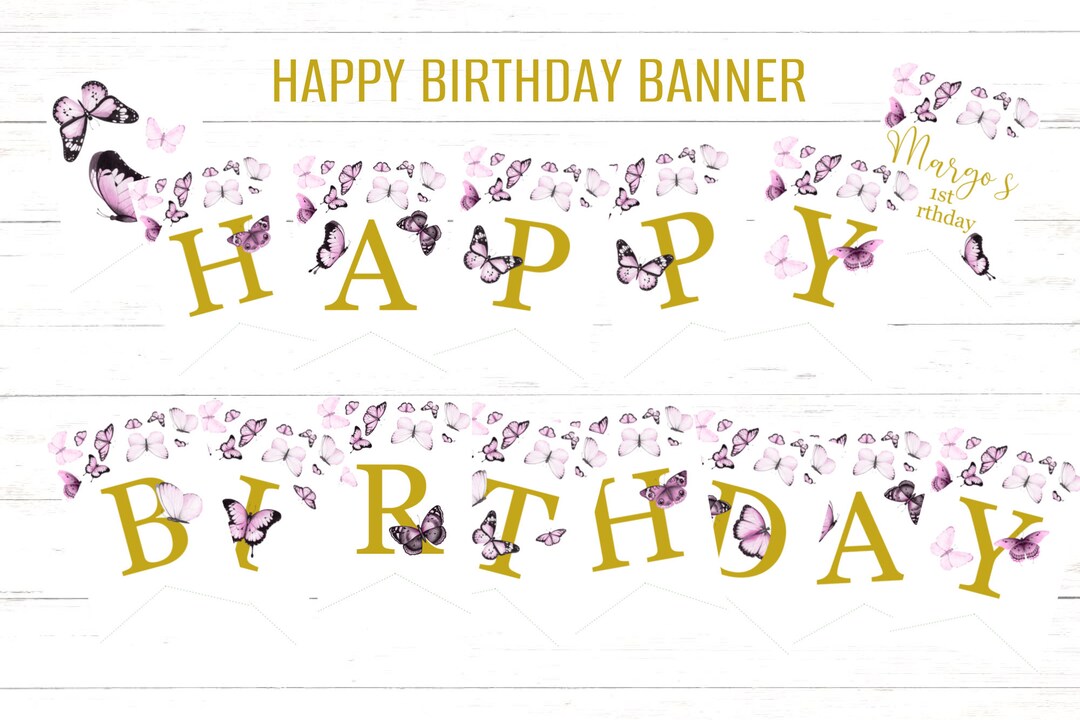 Editable Butterfly Birthday Banner Butterflies Party Banner Butterfly ...