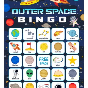 Printable Bingo Game for Kids Outer Space Bingo Game Printable Bingo ...
