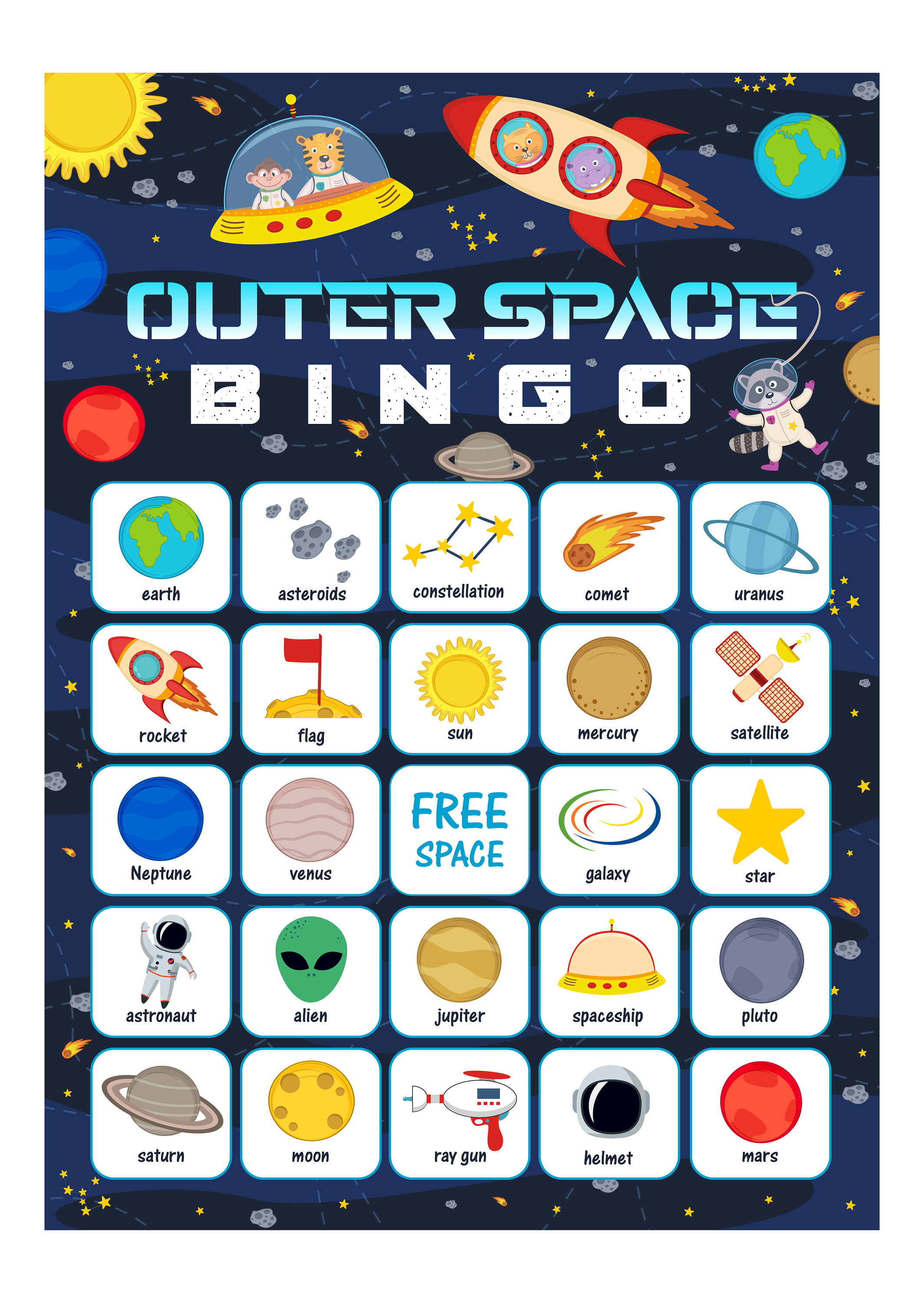 Outer Space BINGO for Kids Outer Space BINGO GAME Printable | Etsy
