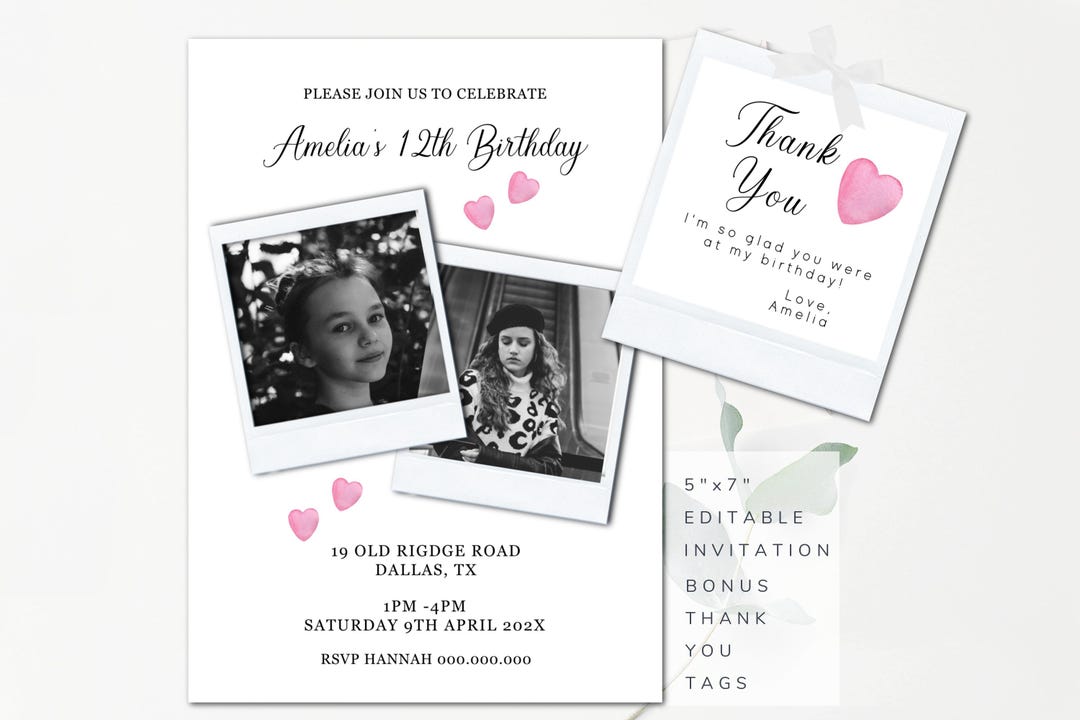 Editable Polaroid Picture Birthday Invitation Template Polaroid ...